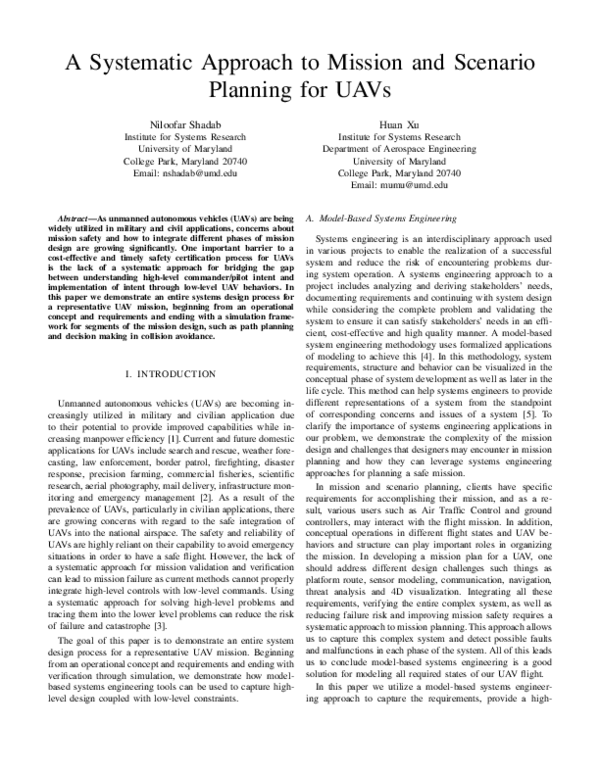 (PDF) A systematic approach to mission and scenario planning for UAVs