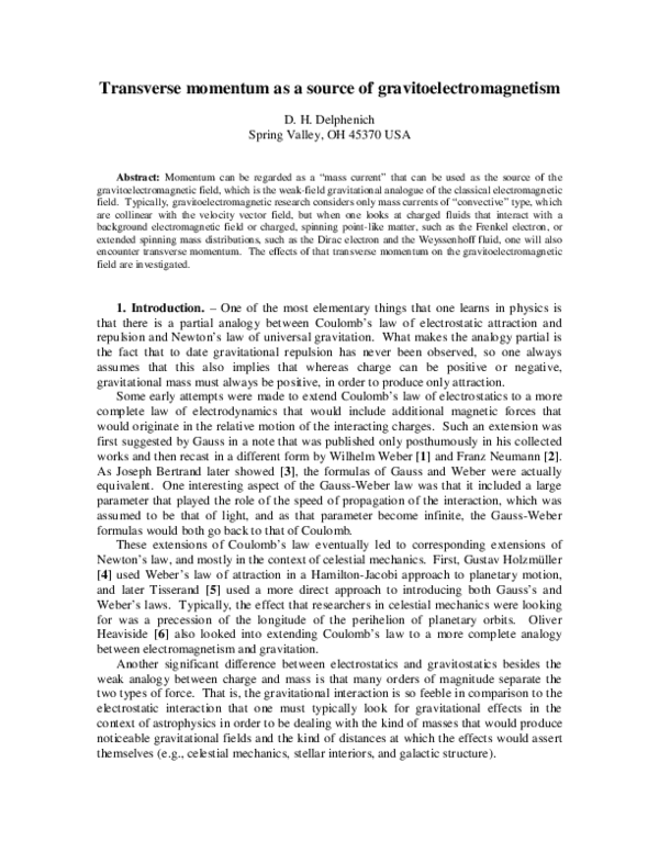 (PDF) Transverse momentum as a source of gravitoelectromagnetism