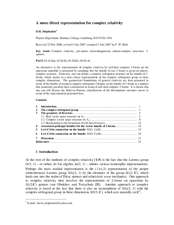 (PDF) A more direct representation for complex relativity