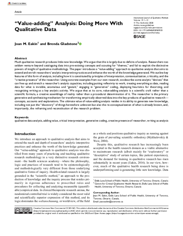(PDF) “Value-adding” Analysis: Doing More With Qualitative Data ...