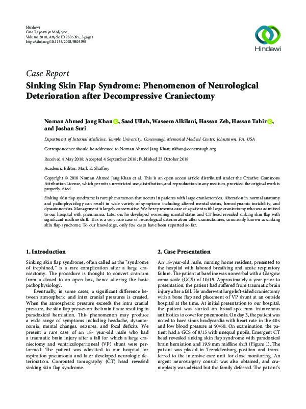 (PDF) Sinking Skin Flap Syndrome: Phenomenon of Neurological ...