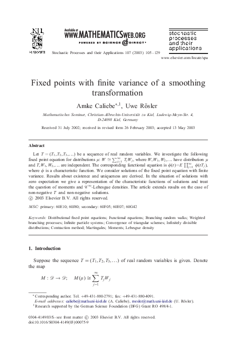 (PDF) Finite Variance Fixed Points in Transformations