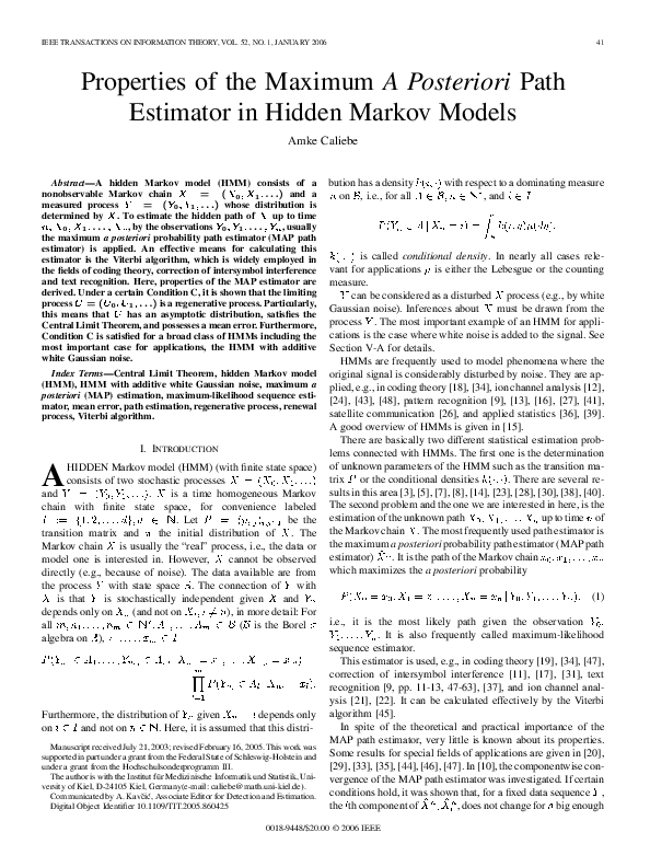 Pdf Properties Of The Maximum A Posteriori Path Estimator In Hidden