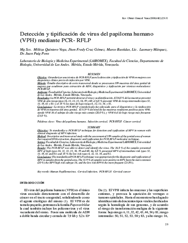 (PDF) Detección y tipificación de virus del papiloma humano (VPH ...