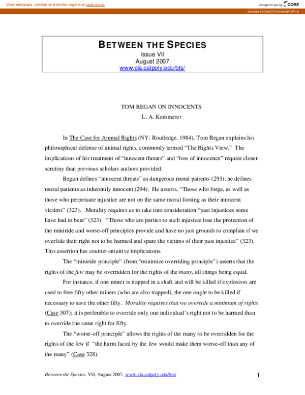 (PDF) Tom Regan on Innocents
