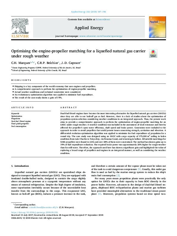 (PDF) Optimising the engine-propeller matching for a liquefied natural ...