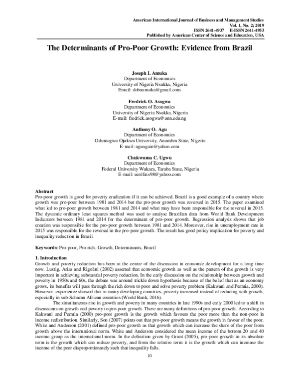 (PDF) The Determinants of Pro-Poor Growth: Evidence from Brazil