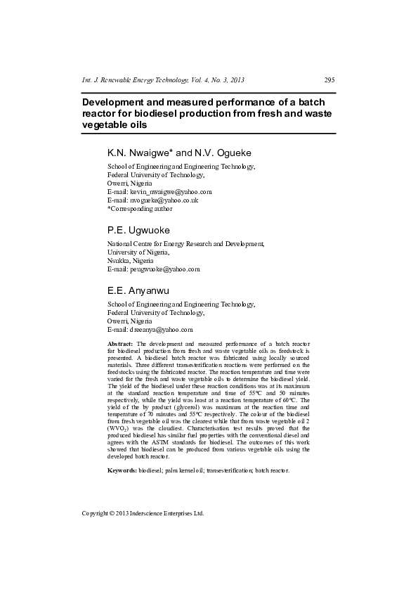 (PDF) Development and measured performance of a batch reactor for ...