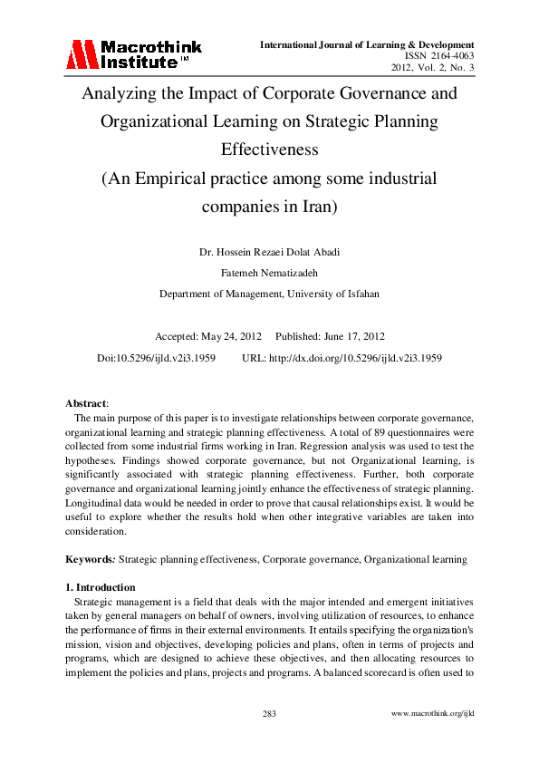 (PDF) Analyzing the Impact of Corporate Governance and Organizational ...