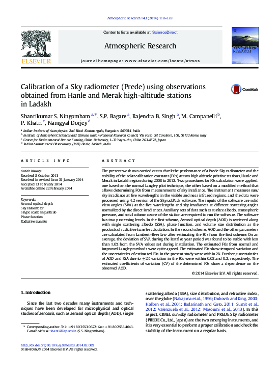 (PDF) Calibration of a Sky radiometer (Prede) using observations ...