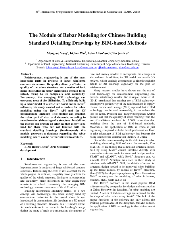 Pdf The Module Of Rebar Modeling For Chinese Building Standard Detailing Drawings By Bim Based