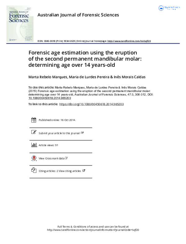 (PDF) Forensic age estimation using the eruption of the second permanent mandibular molar ...