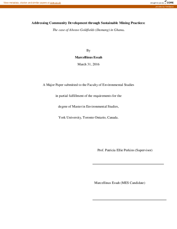 (PDF) Addressing Community Development through Sustainable Mining ...