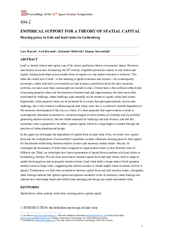 (PDF) Empirical support for a theory of spatial capital: Housing prices in Oslo and land values ...