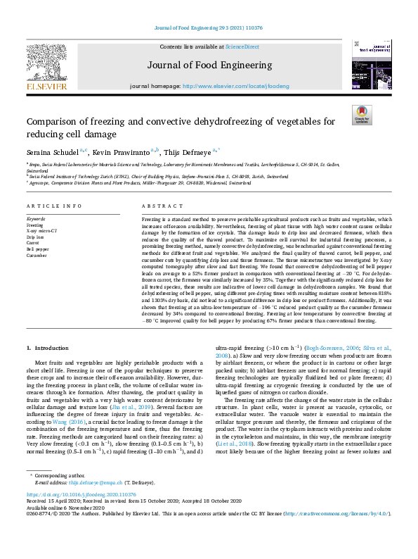 (PDF) Comparison of freezing and convective dehydrofreezing of ...