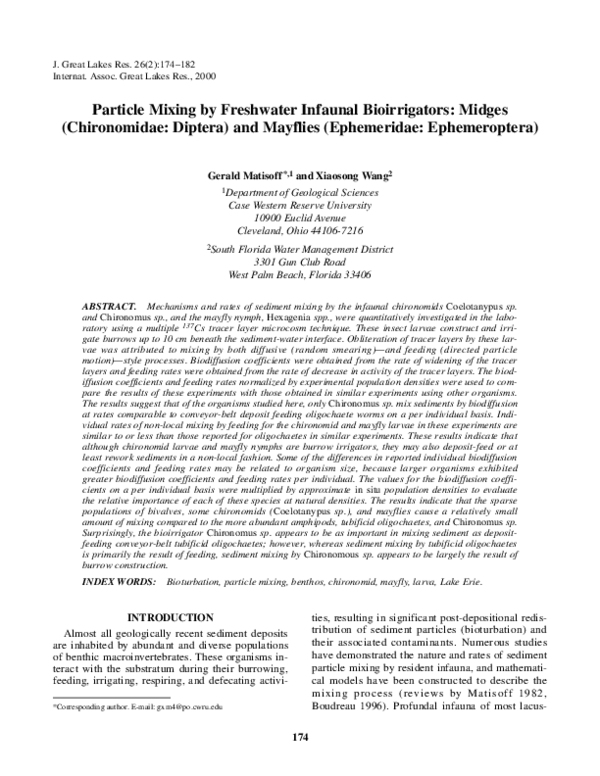 (PDF) Particle Mixing by Freshwater Infaunal Bioirrigators: Midges ...