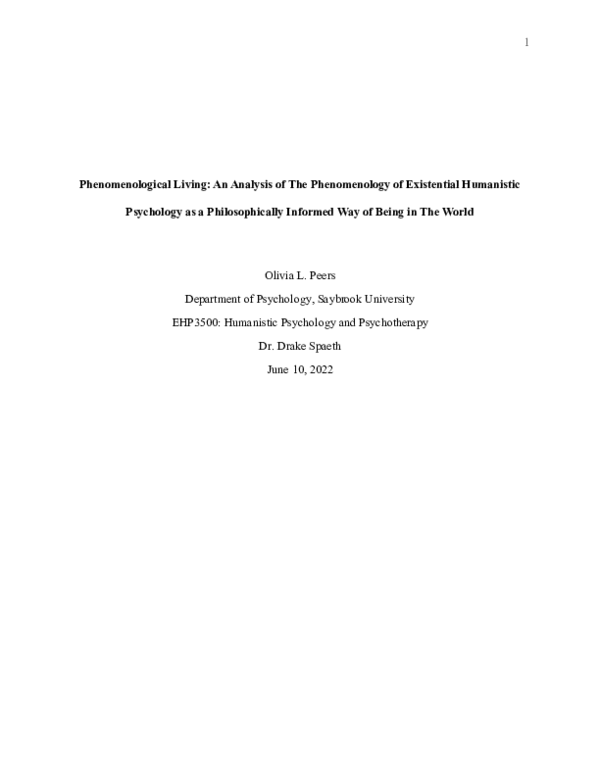 (DOC) Phenomenological Living: An Analysis of The Phenomenology of ...