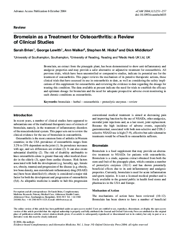 (PDF) Bromelain as a Treatment for Osteoarthritis: a Review of Clinical ...