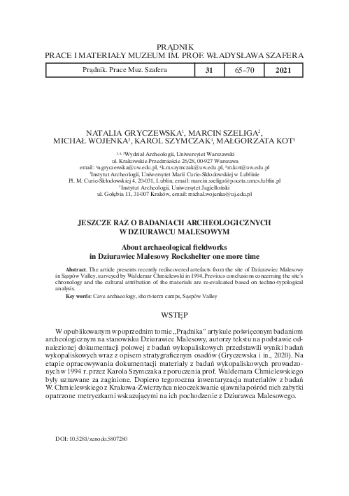 (PDF) Jeszcze raz o badaniach archeologicznych w Dziurawcu Malesowym ...