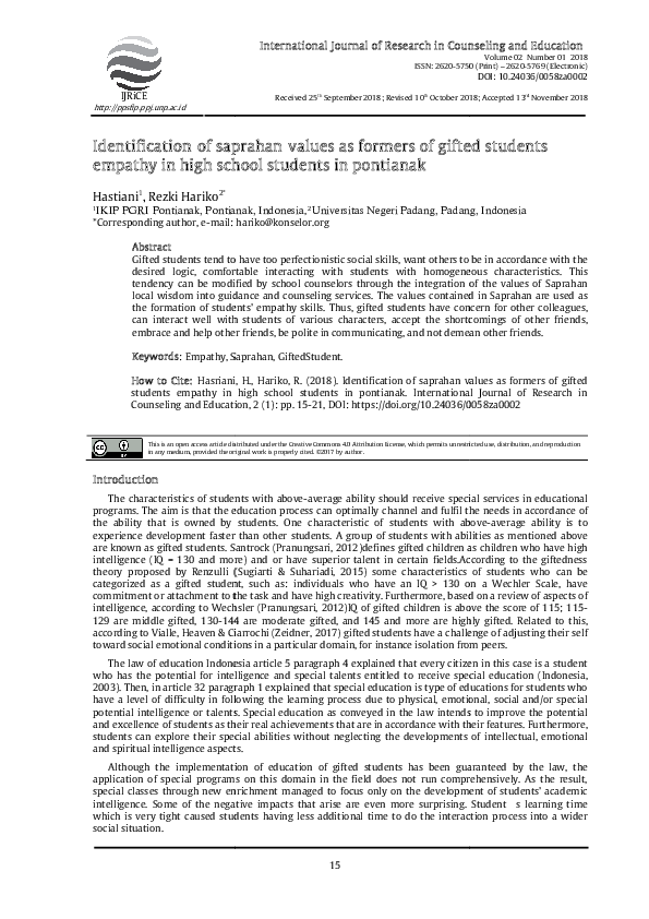 (PDF) Identification of saprahan values as formers of gifted students ...