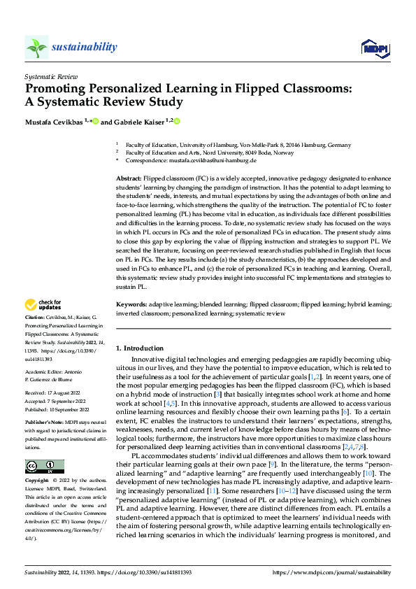 (PDF) Promoting Personalized Learning in Flipped Classrooms: A Systematic Review Study