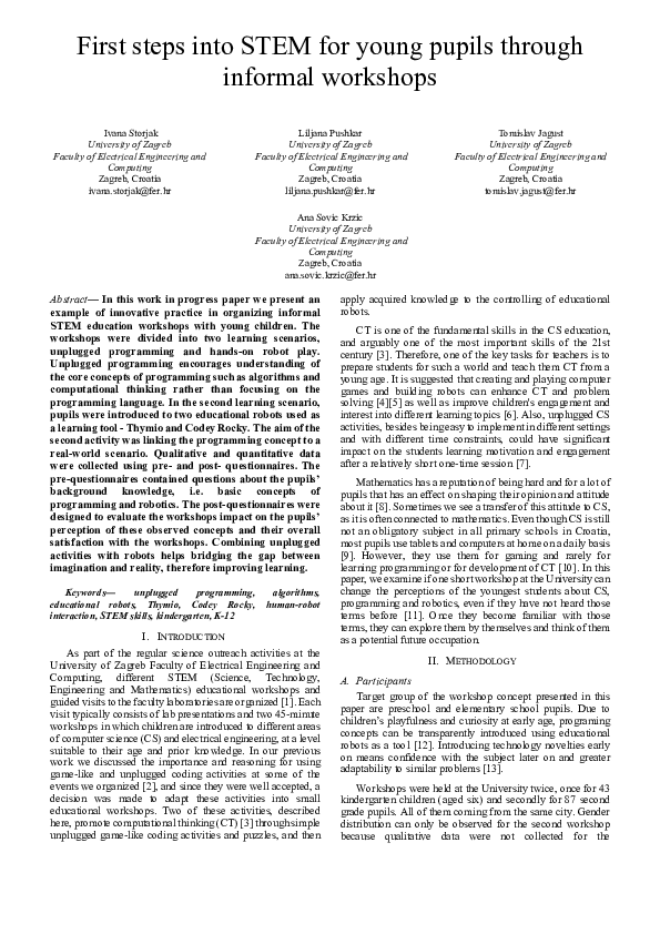 (PDF) First steps into STEM for young pupils through informal workshops