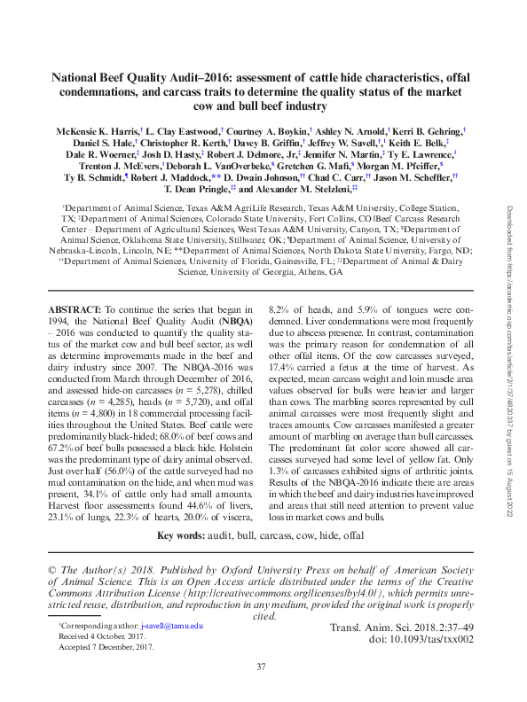(PDF) National Beef Quality Audit–2016: assessment of cattle hide ...
