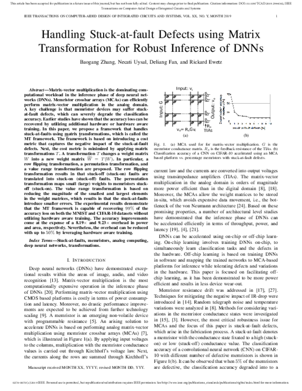 (PDF) Handling Stuck-at-Fault Defects Using Matrix Transformation for Robust Inference of DNNs