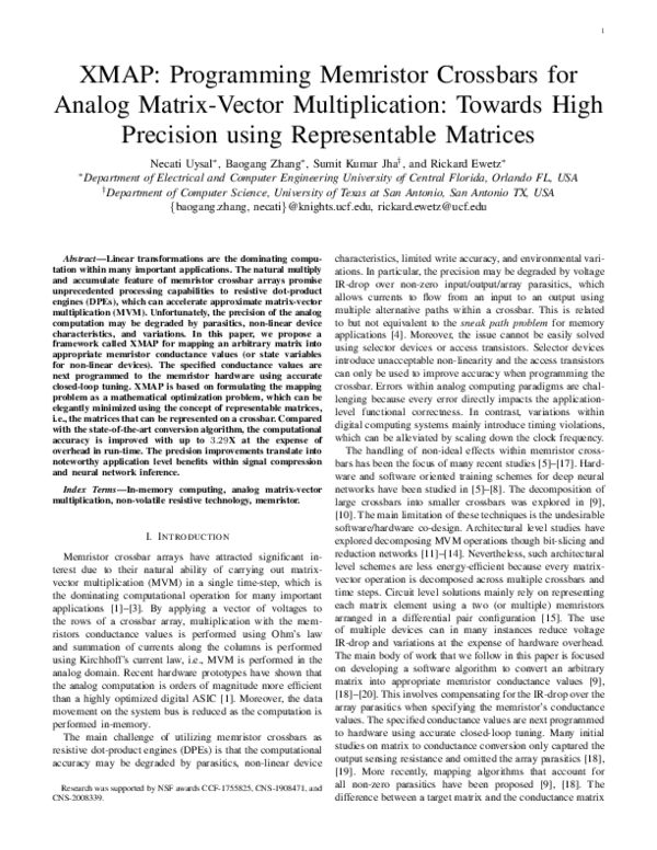 (PDF) XMAP: Programming Memristor Crossbars for Analog Matrix–Vector Multiplication: Toward High ...
