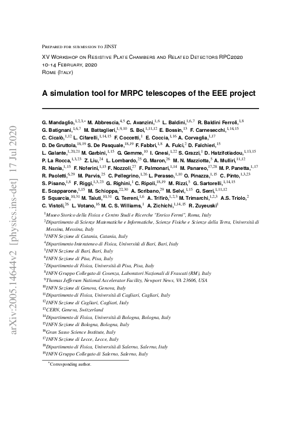 (PDF) A simulation tool for MRPC telescopes of the EEE project