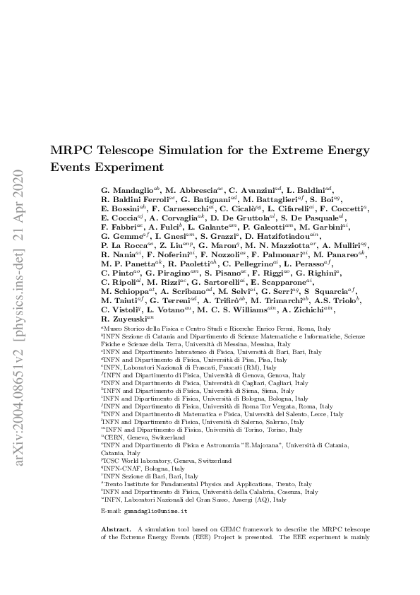 (PDF) MRPC Telescope Simulation for the Extreme Energy Events Experiment