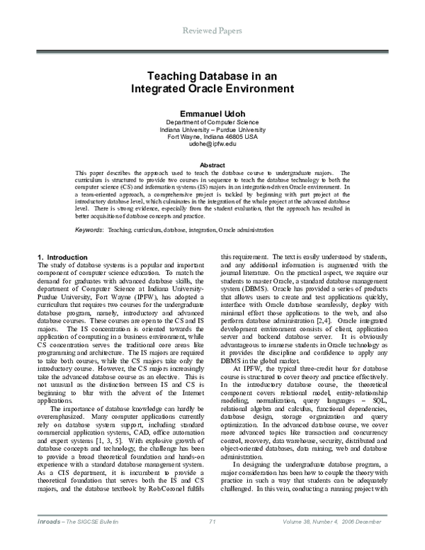 (PDF) Teaching database in an integrated oracle environment