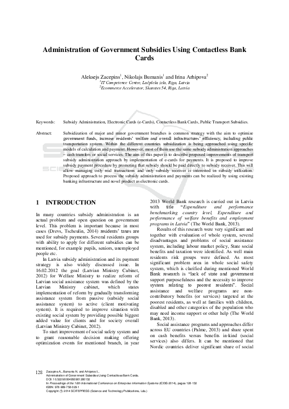 (PDF) Administration of Government Subsidies Using Contactless Bank Cards