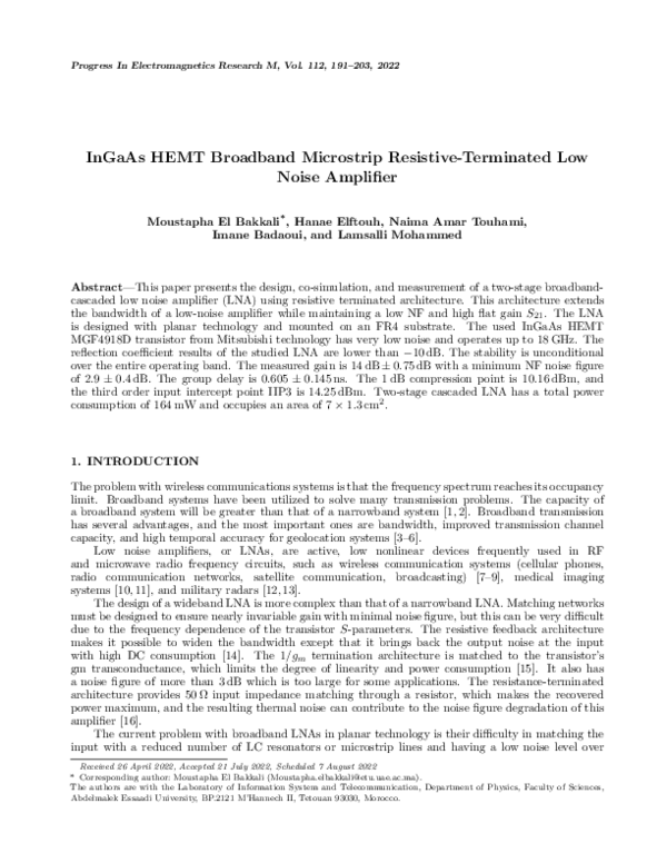 (PDF) Ingaas Hemt Broadband Microstrip Resistive-Terminated Low Noise ... (PDF) Ingaas Hemt Broadband Microstrip Resistive-Terminated Low Noise ...