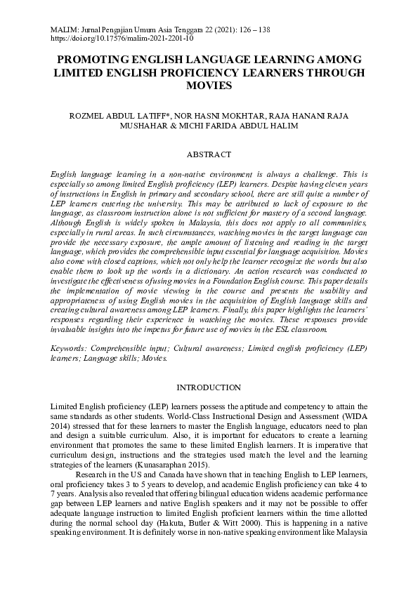 (PDF) Promoting English Language Learning Among Limited English ...