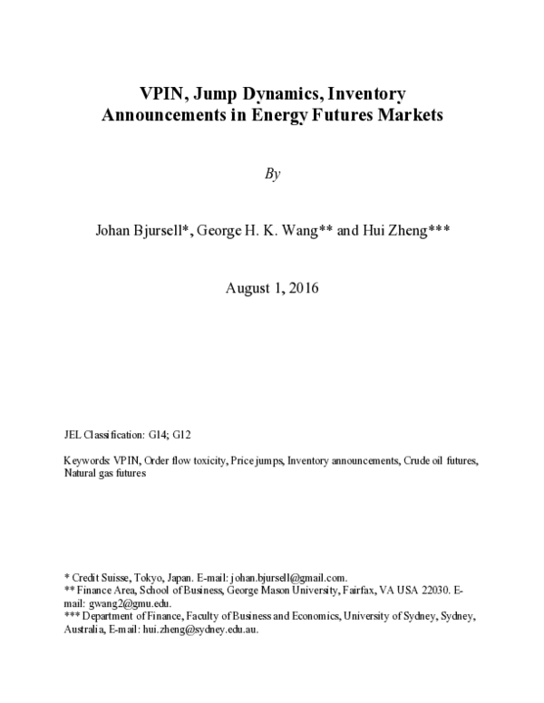 (PDF) VPIN, Jump Dynamics and Inventory Announcements in Energy Futures ...