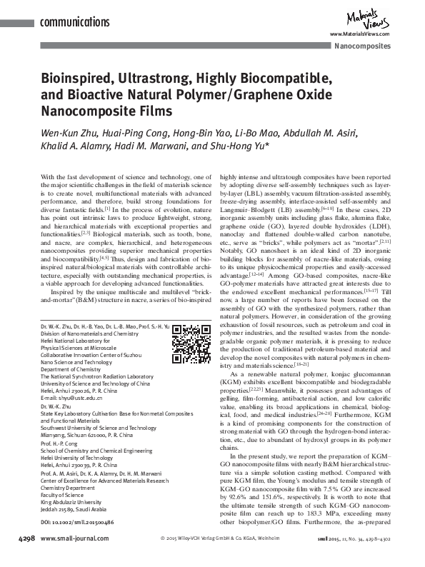 (PDF) Bioinspired, Ultrastrong, Highly Biocompatible, and Bioactive ...