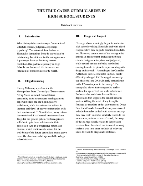(PDF) THE TRUE CAUSE OF DRUG ABUSE IN HIGH SCHOOL STUDENTS