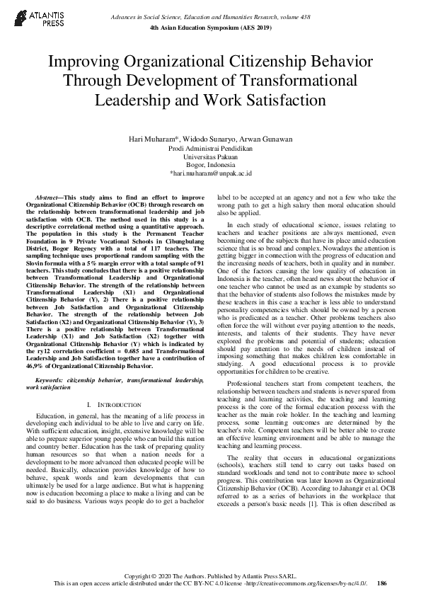 (PDF) Improving Organizational Citizenship Behavior Through Development of Transformational ...