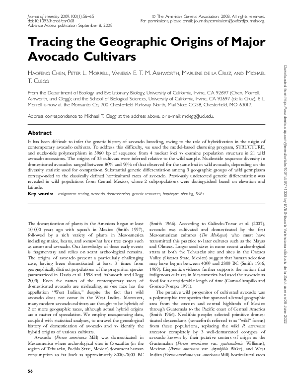 (PDF) Tracing the Geographic Origins of Major Avocado Cultivars