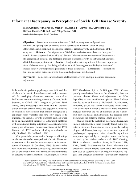 (PDF) Informant Discrepancy in Perceptions of Sickle Cell Disease Severity
