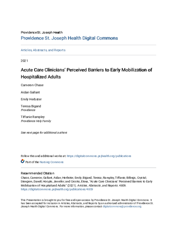 (PDF) Acute Care Clinicians’ Perceived Barriers to Early Mobilization ...
