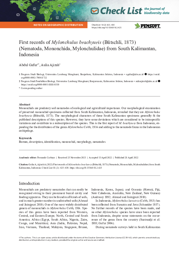 (PDF) First records of Mylonchulus brachyuris (Bütschli, 1873 ...