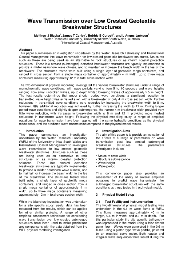 (PDF) Wave transmission over low crested geotextile breakwater structures