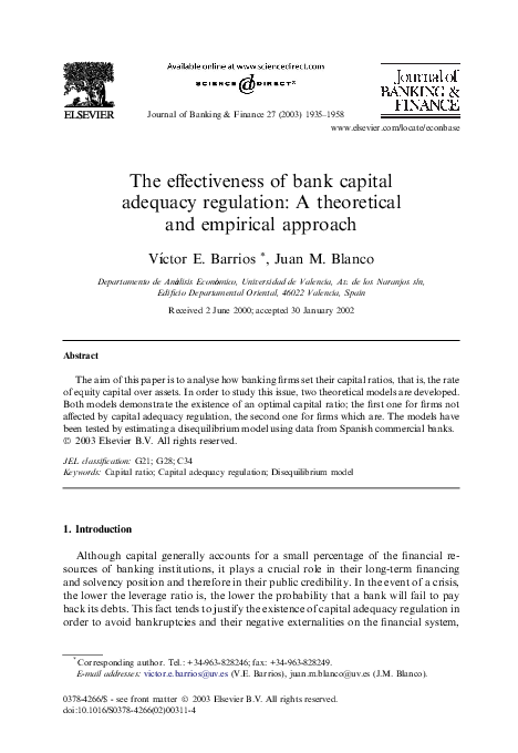 (PDF) The effectiveness of bank capital adequacy regulation: A ...