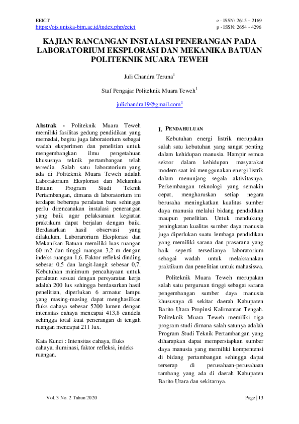 (PDF) Kajian Rancangan Instalasi Penerangan Pada Laboratorium ...