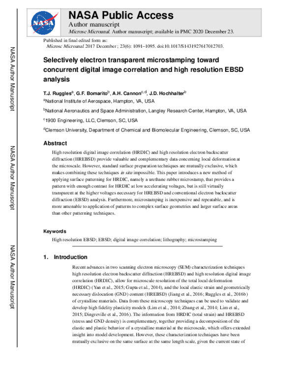 (PDF) Selectively Electron-Transparent Microstamping Toward Concurrent Digital Image Correlation ...