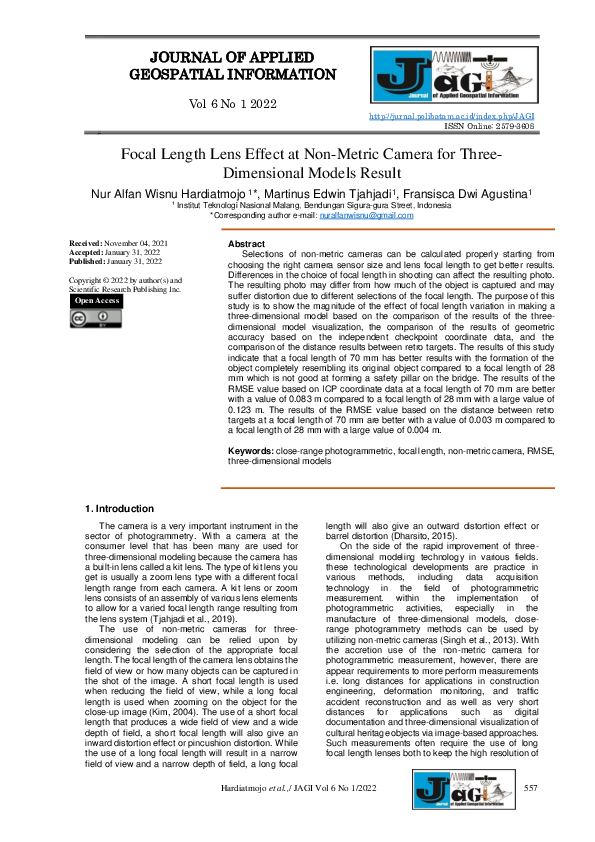 (PDF) Focal Length Lens Effect at Non-Metric Camera for Three ...