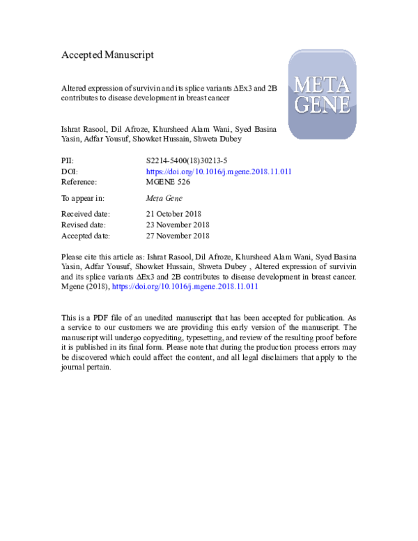 (PDF) Altered expression of survivin and its splice variants ∆Ex3 and ...