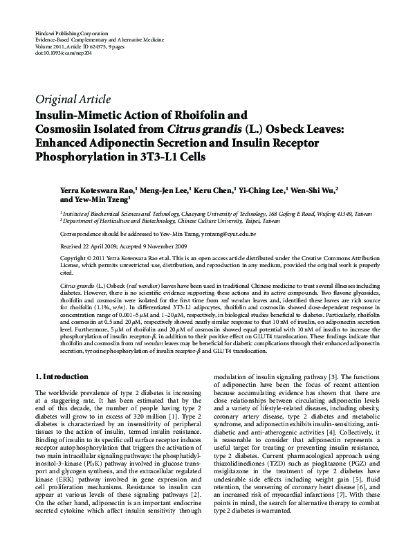 (PDF) Insulin-Mimetic Action of Rhoifolin and Cosmosiin Isolated ...
